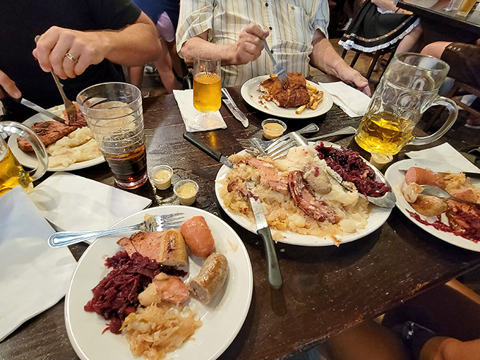 The ultimate German feast spread across the table – where calories don't count and beer is practically a vitamin.
