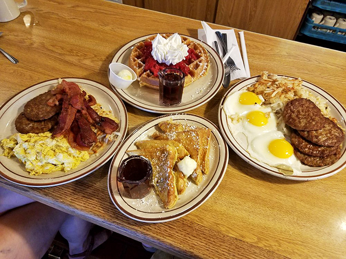 Breakfast abundance that would make your cardiologist wince and your grandmother nod with approval. Worth every delicious calorie.