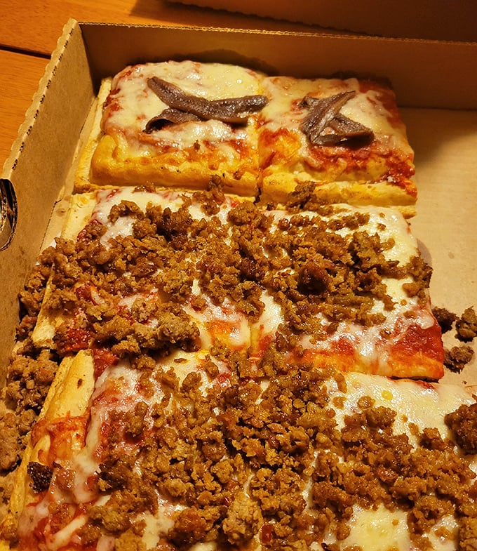 A pizza lover's dream box&mdash;where sausage, mushrooms, and melted cheese create the kind of comfort food that makes Monday feel like Friday.