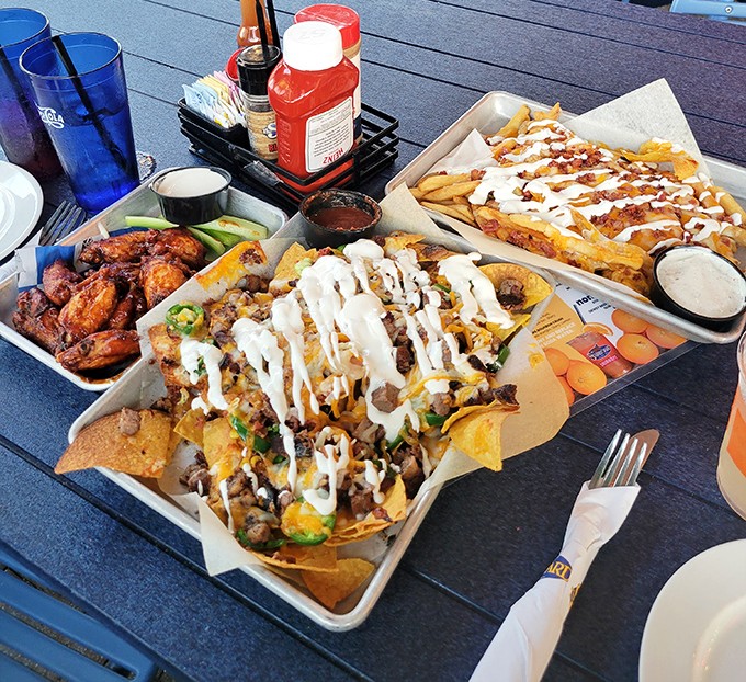 A feast fit for beach royalty&mdash;loaded nachos and wings that make sharing both necessary and nearly impossible at the same time.