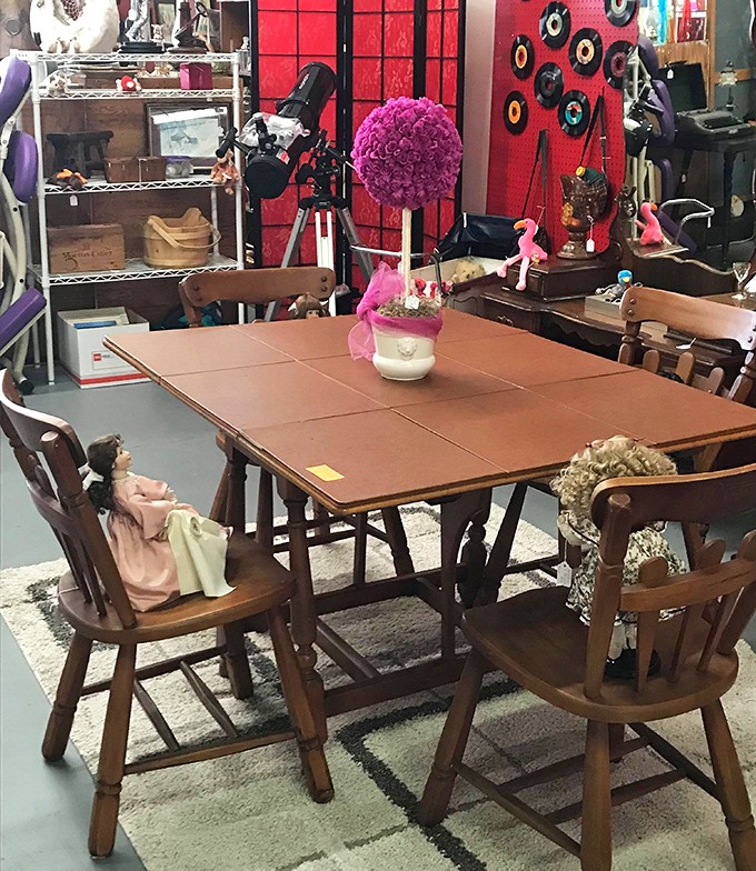This dining set isn't just furniture&mdash;it's a stage for family dramas yet to unfold. Complete with doll audience members for your mealtime performance.