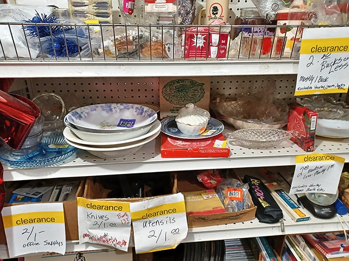 Clearance treasures that whisper of Sunday dinners past. One person's discarded dishware becomes another's vintage kitchen statement.