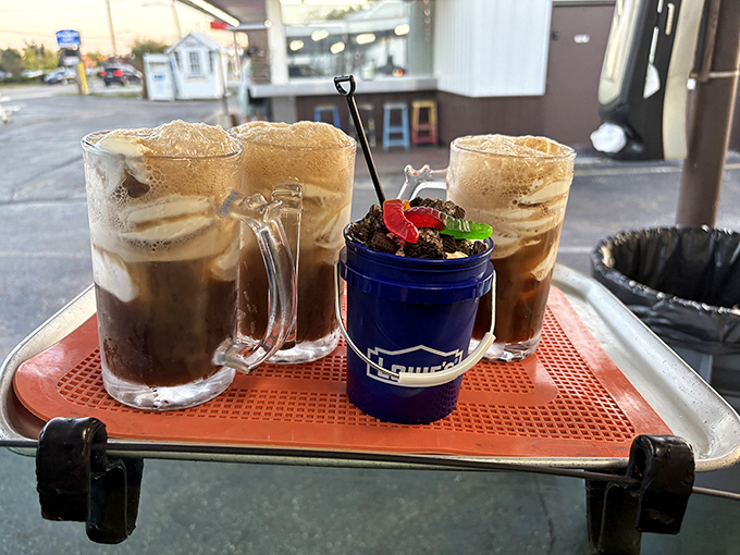 Root beer floats in their natural habitat&mdash;frosty mugs creating that magical ice cream foam that takes you straight back to childhood summers.