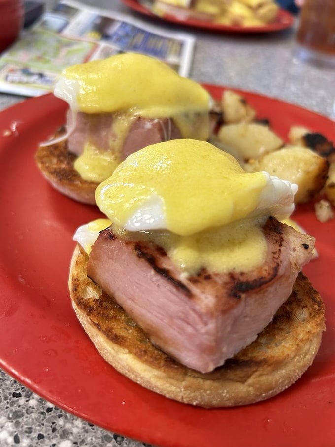 Eggs Benedict that would make the Pope jealous. That hollandaise sauce looks like it's been blessed by the breakfast gods.