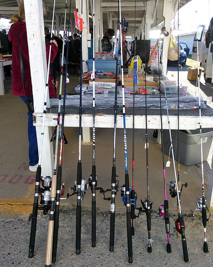 The fishing rod lineup looks like a meeting of the "Rod Squad." Each one silently promising tales of "the one that won't get away."