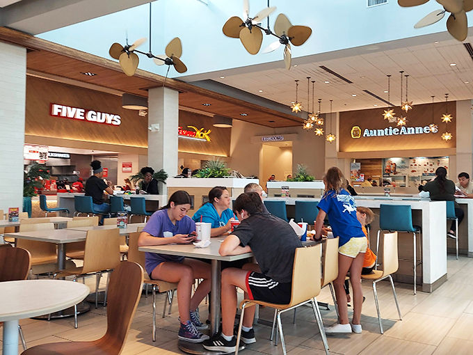 The United Nations of fast food. Five Guys and Auntie Anne's creating the perfect shopping fuel station for hungry deal-seekers.