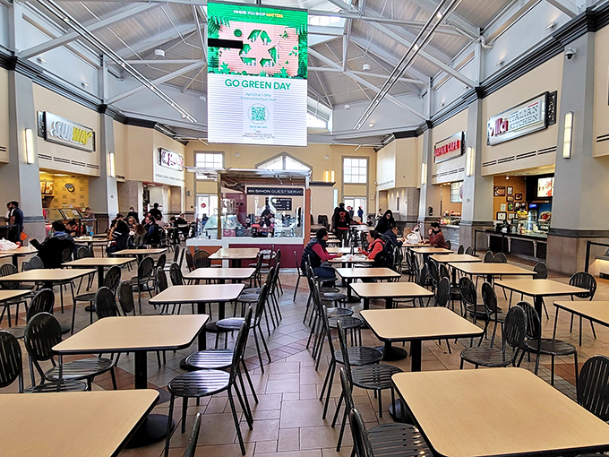 The food court: retail's version of a pit stop, where shoppers refuel before diving back into the bargain marathon.