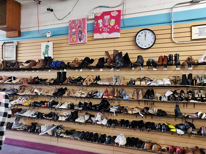 The shoe wall&mdash;where footwear fantasies come true without the financial guilt. From practical flats to why-not heels, there's something for every sole searching for its match.
