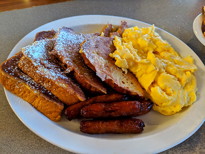 French toast and sausage links that snap when you bite them&mdash;the breakfast of champions before tackling those Eastern Sierra trails or simply Tuesday morning.