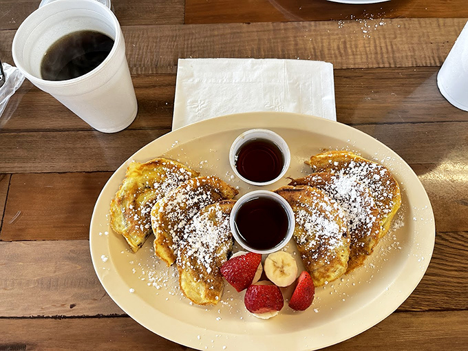 French toast dusted with powdered sugar and served with fresh fruit&mdash;proof that Bryant's can do fancy when fancy is called for.