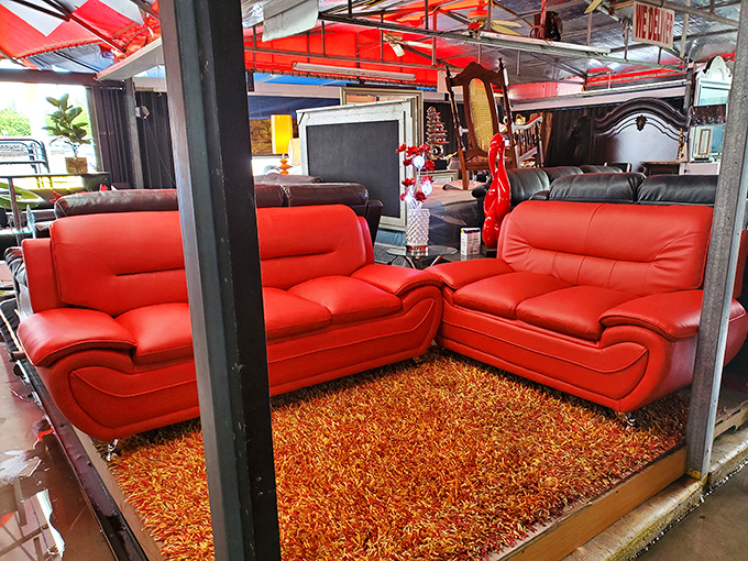 These bold red leather sofas aren't just furniture&mdash;they're statements waiting to transform someone's living room from bland to grand.
