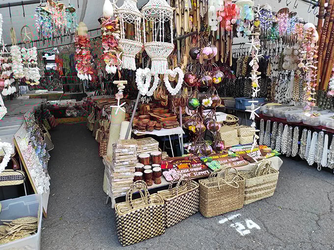 A treasure trove of island crafts, woven baskets and shell decorations &ndash; the kind of authentic souvenirs that won't end up in next year's garage sale.