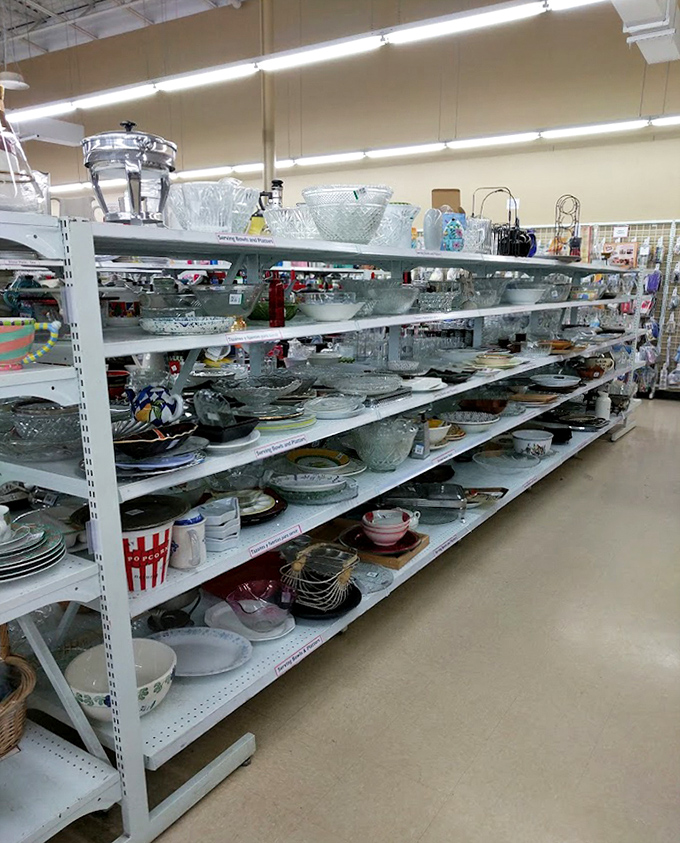 Crystal, glass, and ceramic treasures lined up like soldiers. Your dinner table's missing battalion member is surely among these ranks.