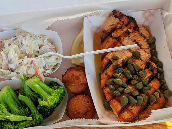 Grilled salmon with capers&mdash;proof that Florida seafood doesn't need much more than fire, seasoning, and respect to achieve greatness.