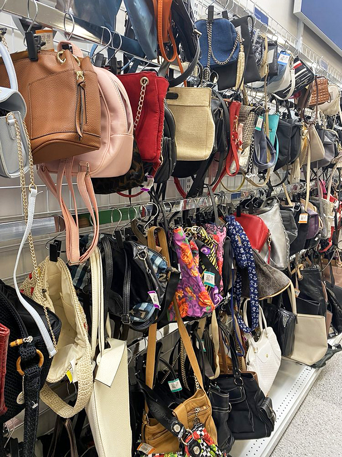 Handbag heaven! Designer purses mingle democratically with everyday totes in a fashionista's dream display.