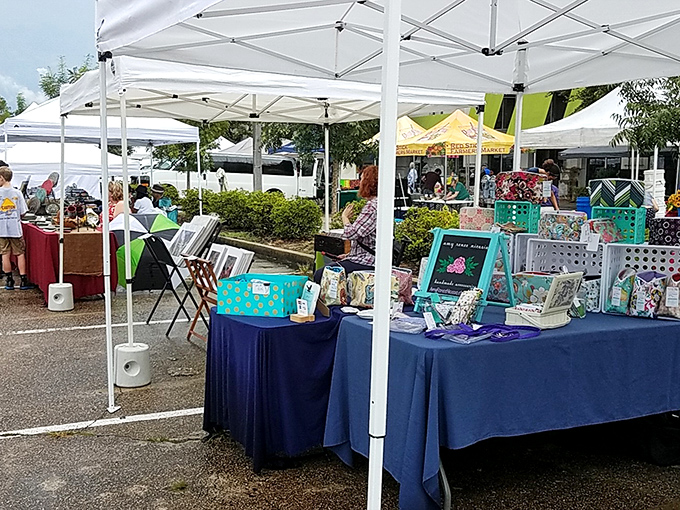 Rain or shine, the market goes on! These tented treasures showcase Louisiana creativity beyond the kitchen—proof that farmers markets feed more than just stomachs.
