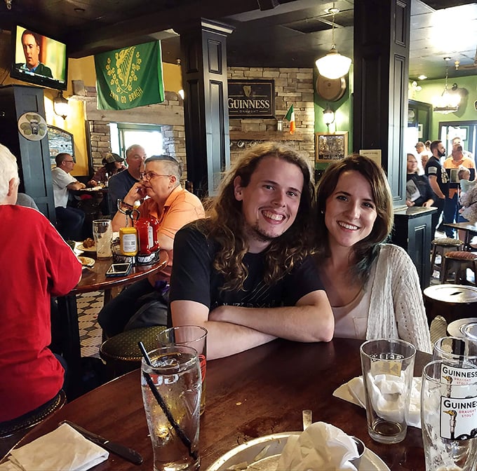 The kind of genuine smiles that only appear when you're surrounded by good company, cold drinks, and warm pub atmosphere.