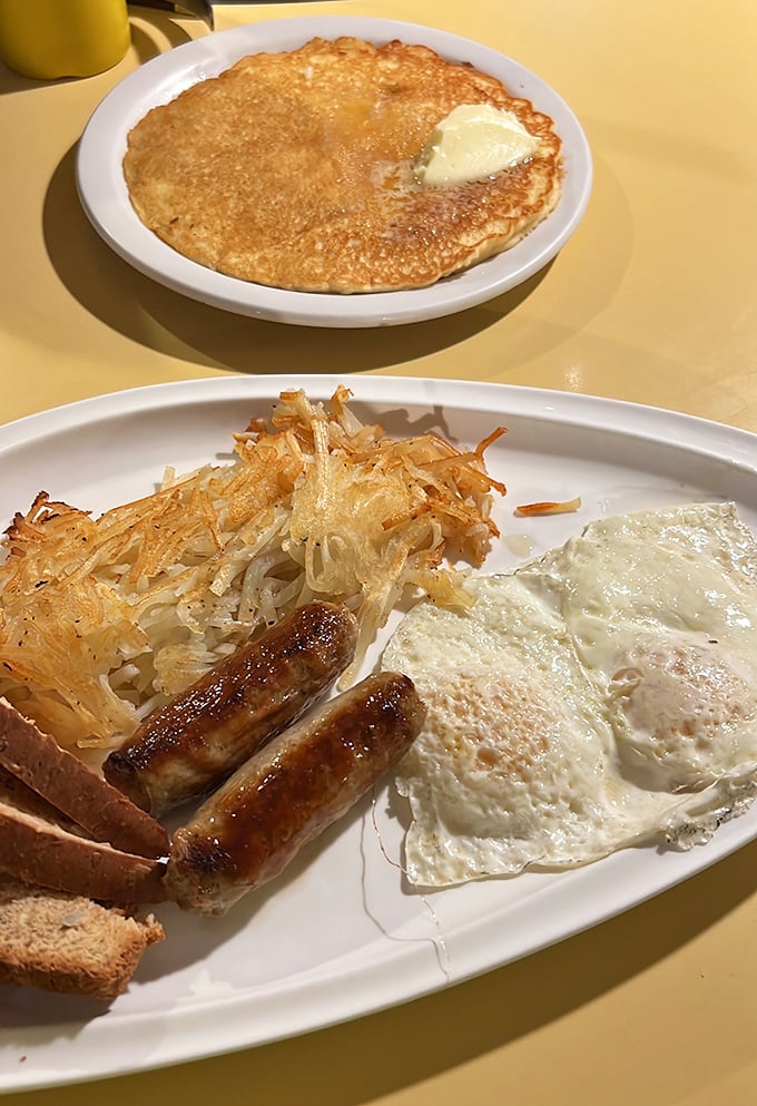 Breakfast at Solly's proves their butter philosophy extends beyond burgers. Those perfectly crisp hash browns clearly graduated from the same school of Wisconsin indulgence.