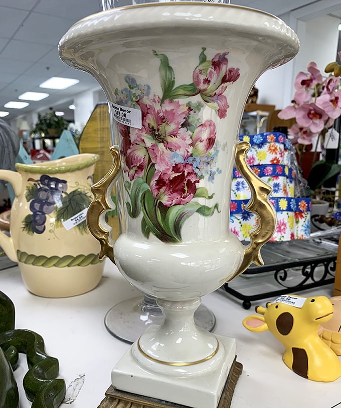 That ornate vase isn't just decorative&mdash;it's practically architectural. Perfect for flowers or standing magnificently empty as a statement piece.