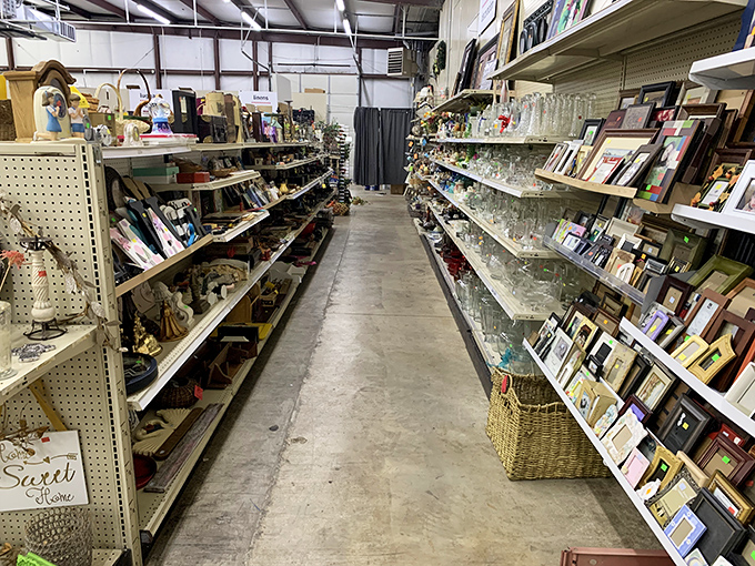 Home décor aisles where picture frames meet knickknacks. One person's "no longer sparks joy" becomes another's perfect mantel accent.