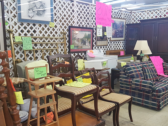 Furniture with price tags that won't give you heart palpitations. That plaid couch has stories to tell from another decade.