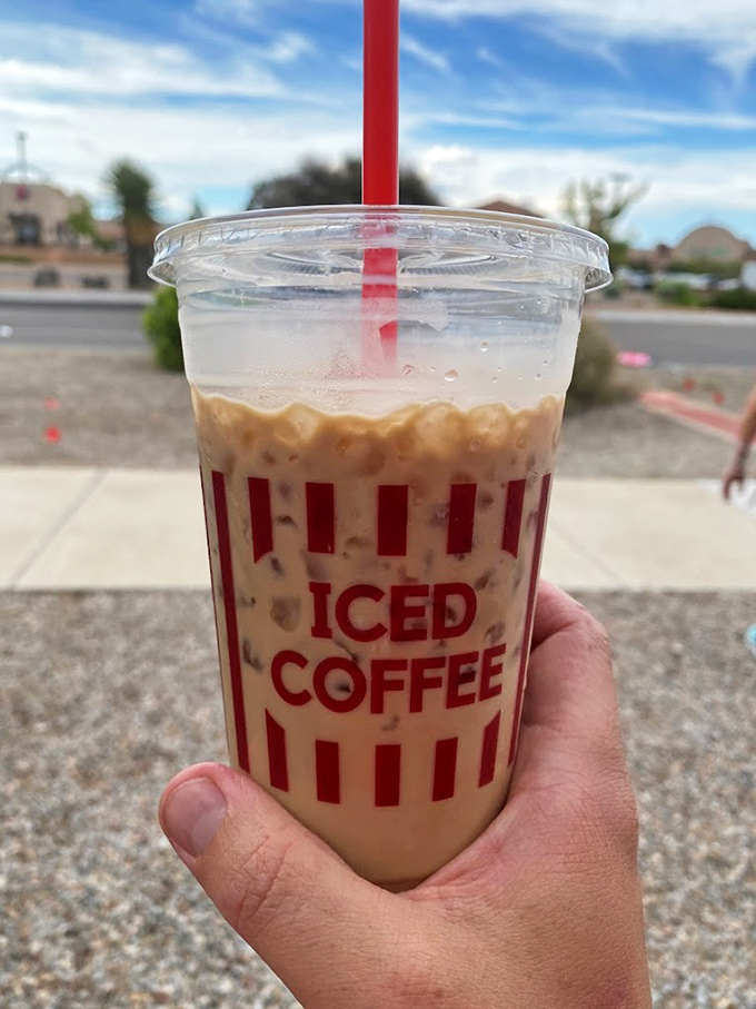 Their iced coffee comes in a cup that asks "Why Are You So Thirsty?" The answer: to wash down all that glorious green chile.