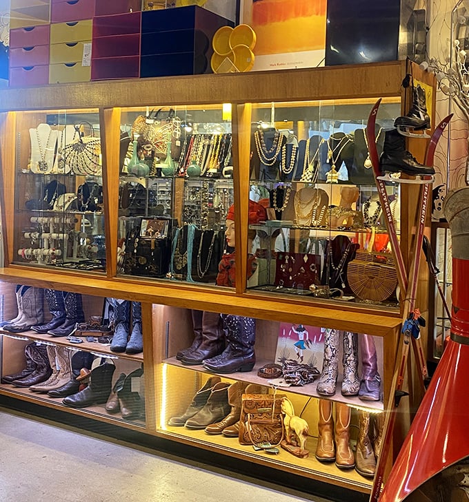 The jewelry and boot collection that proves our ancestors knew how to accessorize with flair. Those cowboy boots have stories to tell.