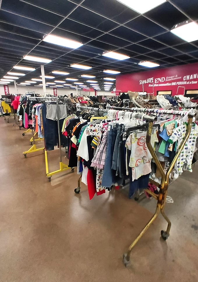 Children's clothing arranged with military precision &ndash; tiny fashions waiting for the next generation of playground trendsetters.