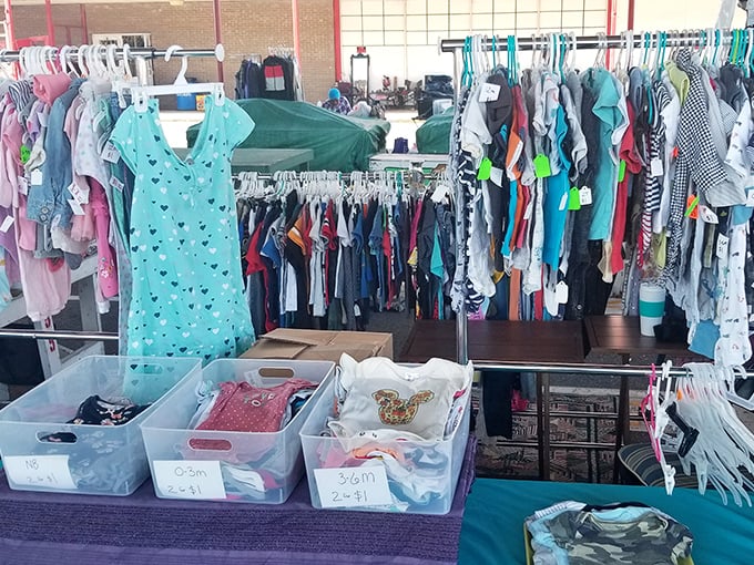 Childhood nostalgia priced to move. These racks of tiny fashions remind us that kids outgrow clothes faster than parents can open their wallets.