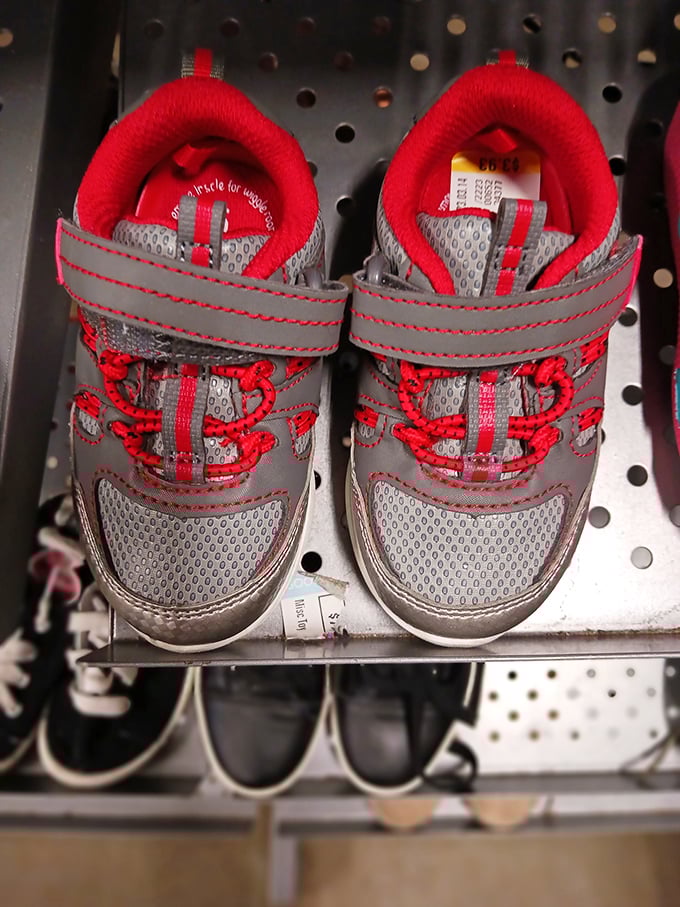 Tiny shoes with big personality&mdash;these gray and red sneakers are practically new and priced less than your morning latte.