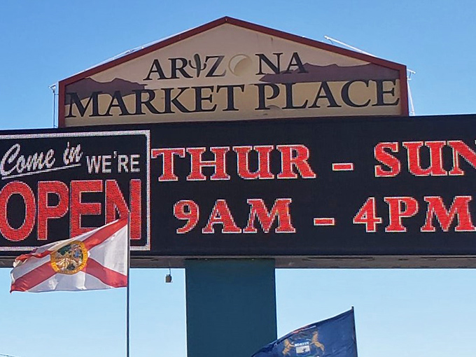The market's sign proudly announces its Thursday to Sunday schedule &ndash; like a weekend-long party for your wallet.