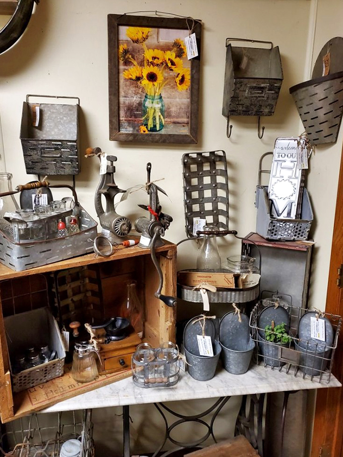 A farmhouse-chic corner where sunflowers brighten vintage galvanized treasures, proving rust can indeed be a design element.