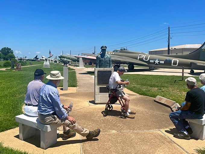 These benches aren't just for resting&mdash;they're front-row seats to an outdoor theater where aviation history takes center stage.
