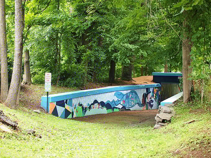 Local artists transformed this ordinary wall into a vibrant celebration of Wayne County, proving that sometimes the best galleries don't have admission fees or closing times.