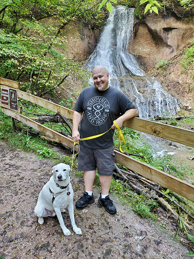 Even four-legged adventurers find Fort Falls irresistible &ndash; proof that natural beauty transcends species.