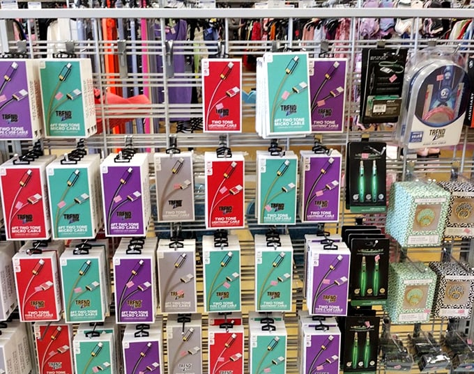 The accessories wall – where phone chargers and gadget cables go to find their forever homes after being separated from their original devices.