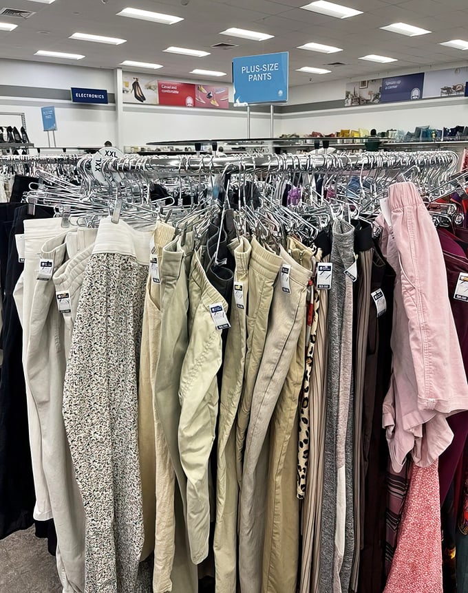 The pants department: where your wardrobe expands without your wallet shrinking. Fashion democracy in action!