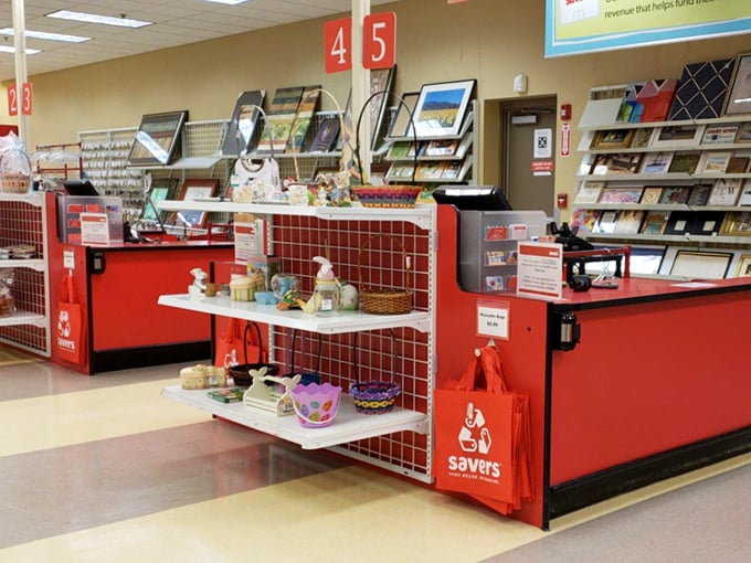 The checkout area, where treasures receive their final blessing before heading to new homes. Those red counters have witnessed countless "I can't believe I found this!" moments.