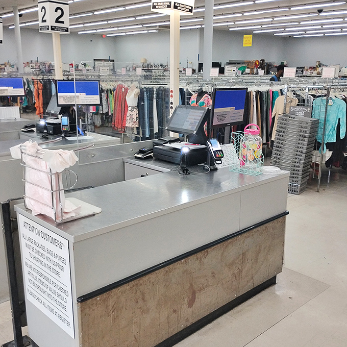 Command central, where bargains become official. The register area has witnessed countless moments of "I can't believe I found this for only..."