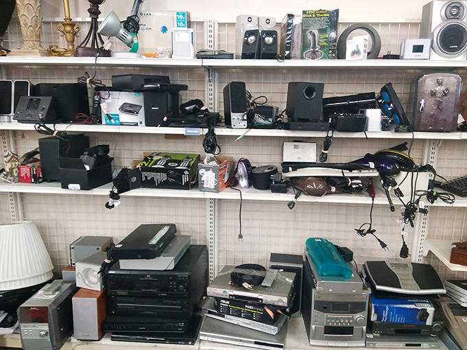The electronics section: where yesterday's cutting-edge technology awaits its second act. Remember when these stereo systems were the size of small furniture?