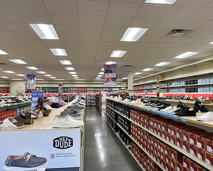 The Famous Footwear outlet offers an endless horizon of shoe possibilities. Like a library where you can walk out wearing the books.