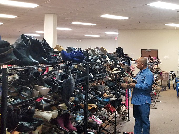 If Imelda Marcos opened a discount footwear emporium, it might look something like this impressive wall of second-chance shoes.