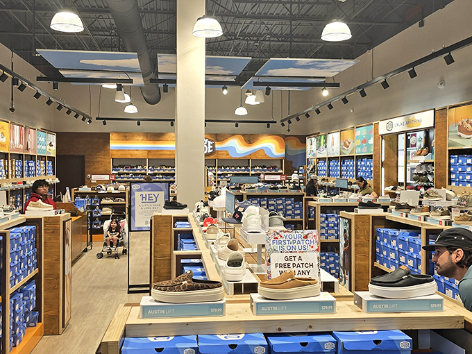 The shoe store of dreams, where footwear is arranged with such precision it makes the Smithsonian look like a garage sale.