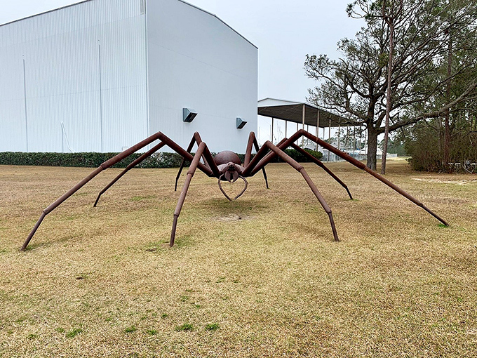 Arachnophobes beware! This massive metal spider sculpture looks ready to star in its own sci-fi movie. "Eight-Legged Freaks: The Alabama Edition."