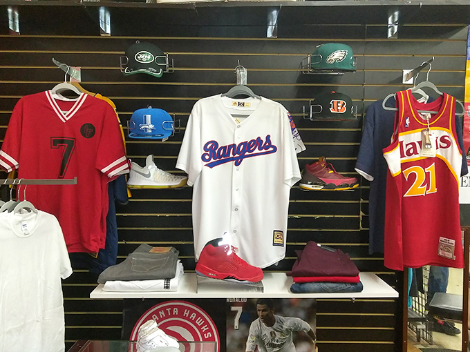 Sports memorabilia heaven where fans can wear their loyalties without emptying their wallets. The thrill of the game, the thrill of the deal.