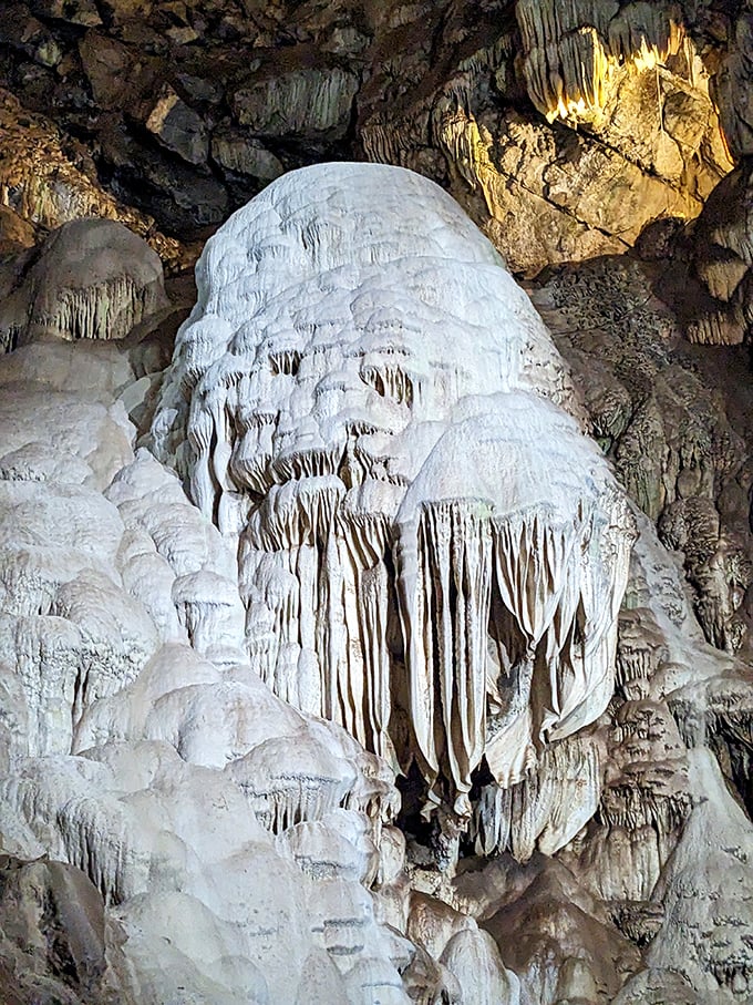 This magnificent formation looks like Mother Nature's attempt at wedding cake decoration, with delicate mineral "frosting" that took thousands of years to perfect.