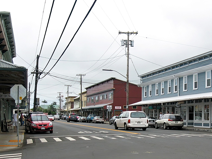 Colorful storefronts line Honokaa's main drag, where parking is plentiful and nobody's in a hurry to get anywhere particularly important.