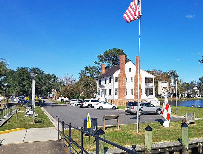 White clapboard buildings and American flags &ndash; this waterfront scene is so quintessentially American it could be on currency.