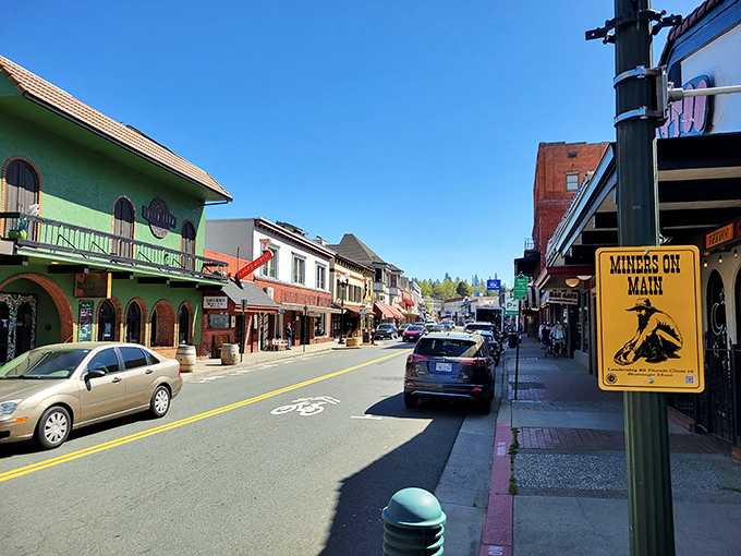 "Miners on Main" street signs remind visitors of Placerville's gold-seeking heritage while guiding them to locally-owned shops with treasure-hunting potential.