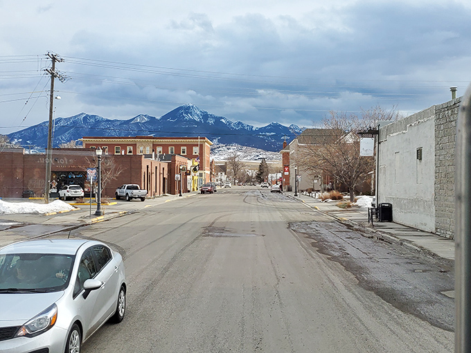 Even on quiet days, Livingston's side streets reveal the town's authentic character with mountains playing peekaboo between historic buildings.